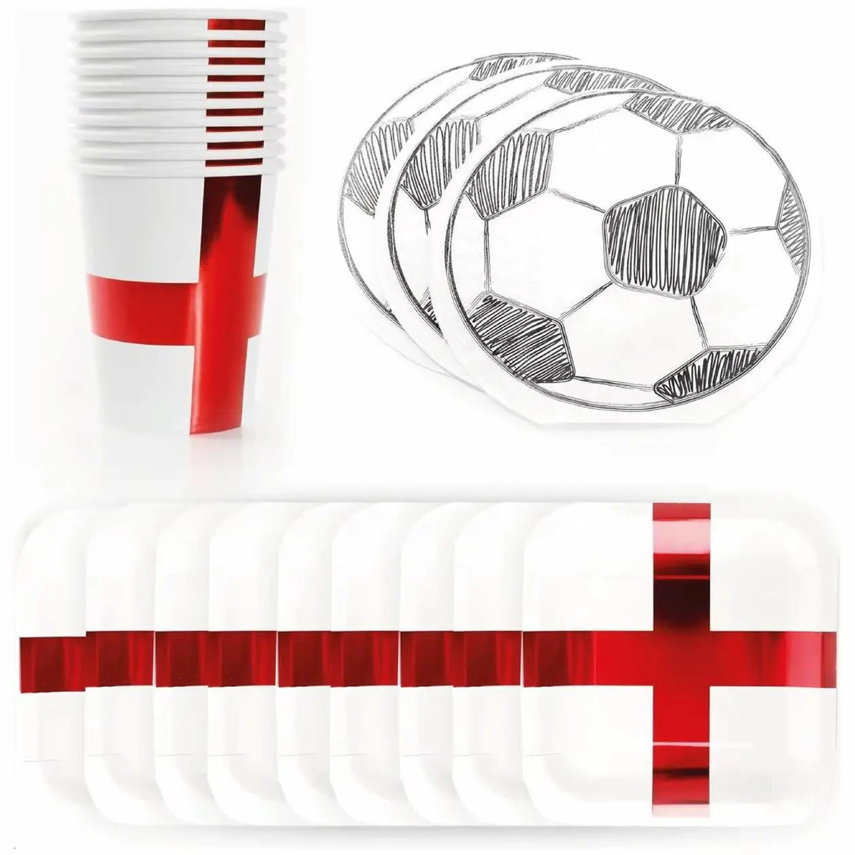 40pc England Football Party Set - 10 Plates, 10 Cups & 20 Football Nap ...