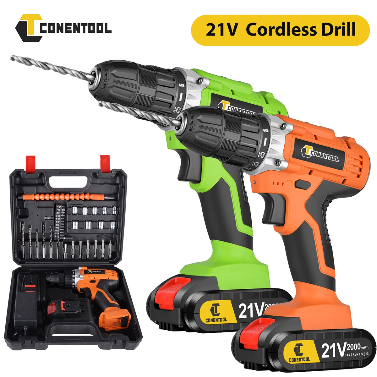 Conentool 45N.m Cordless Drill Driver Electric Screwdriver Rechargeabl ...