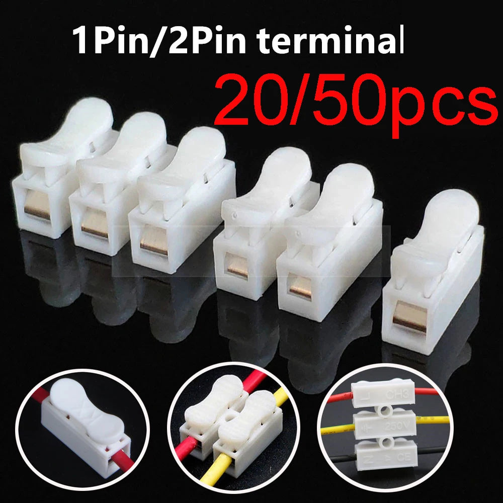 20/50Pcs No Solding Quick 1P 2P Cable Wire Connector No Screw Terminal ...